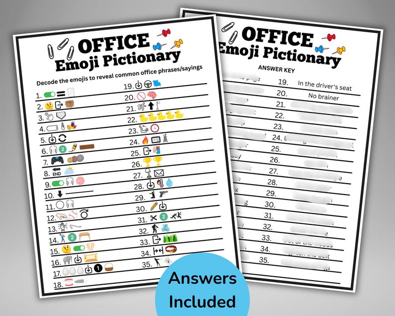 Office Team Building Emoji Pictionary Game, Printable Office Party Game ...