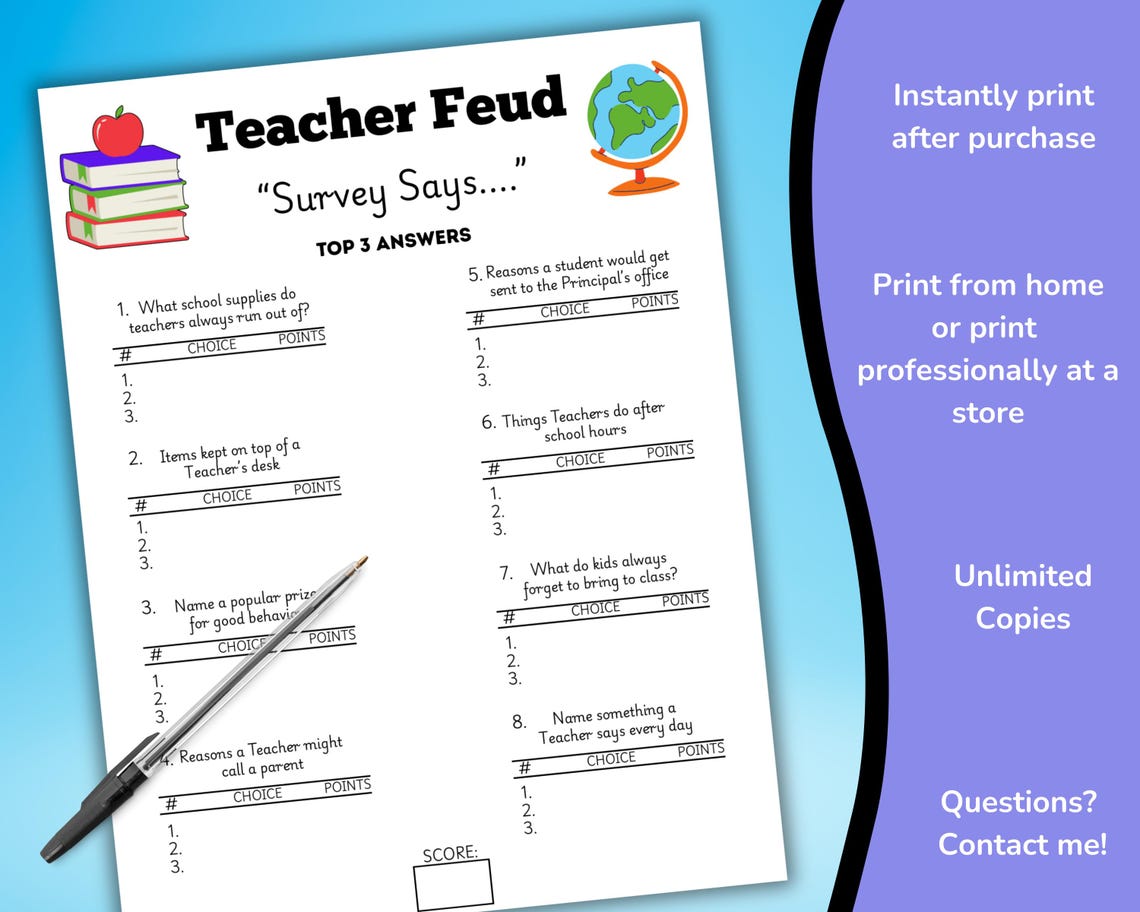 Teacher Feud Game, School Staff Feud, Teacher Appreciation Game ...
