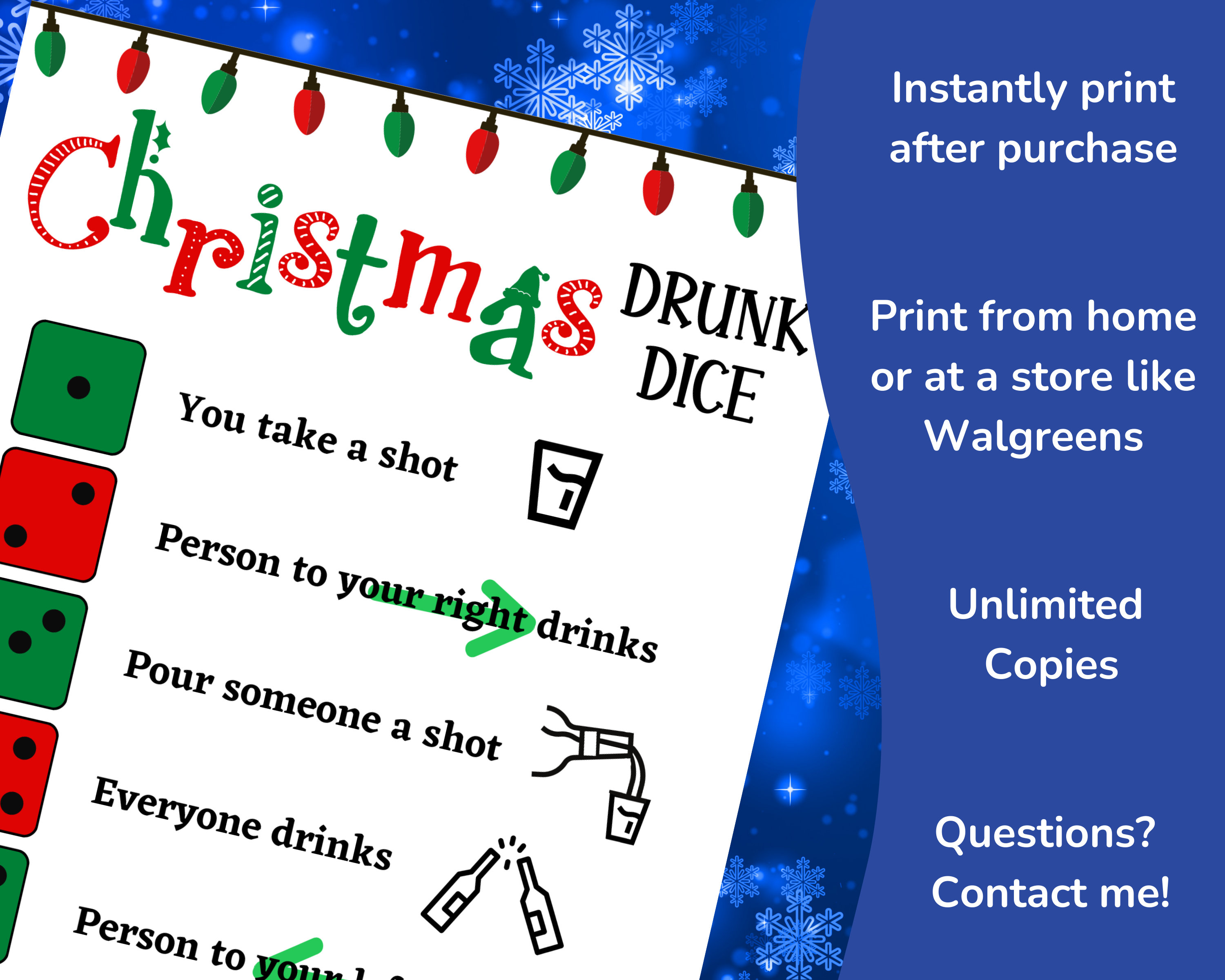 Christmas Drunk Dice Game, Christmas Drinking Game, Christmas Games for ...