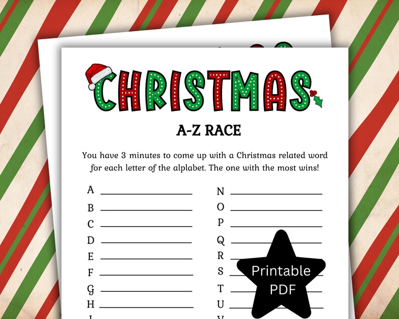 A-Z Race Holiday Activity for School or Work, Printable Christmas Game ...