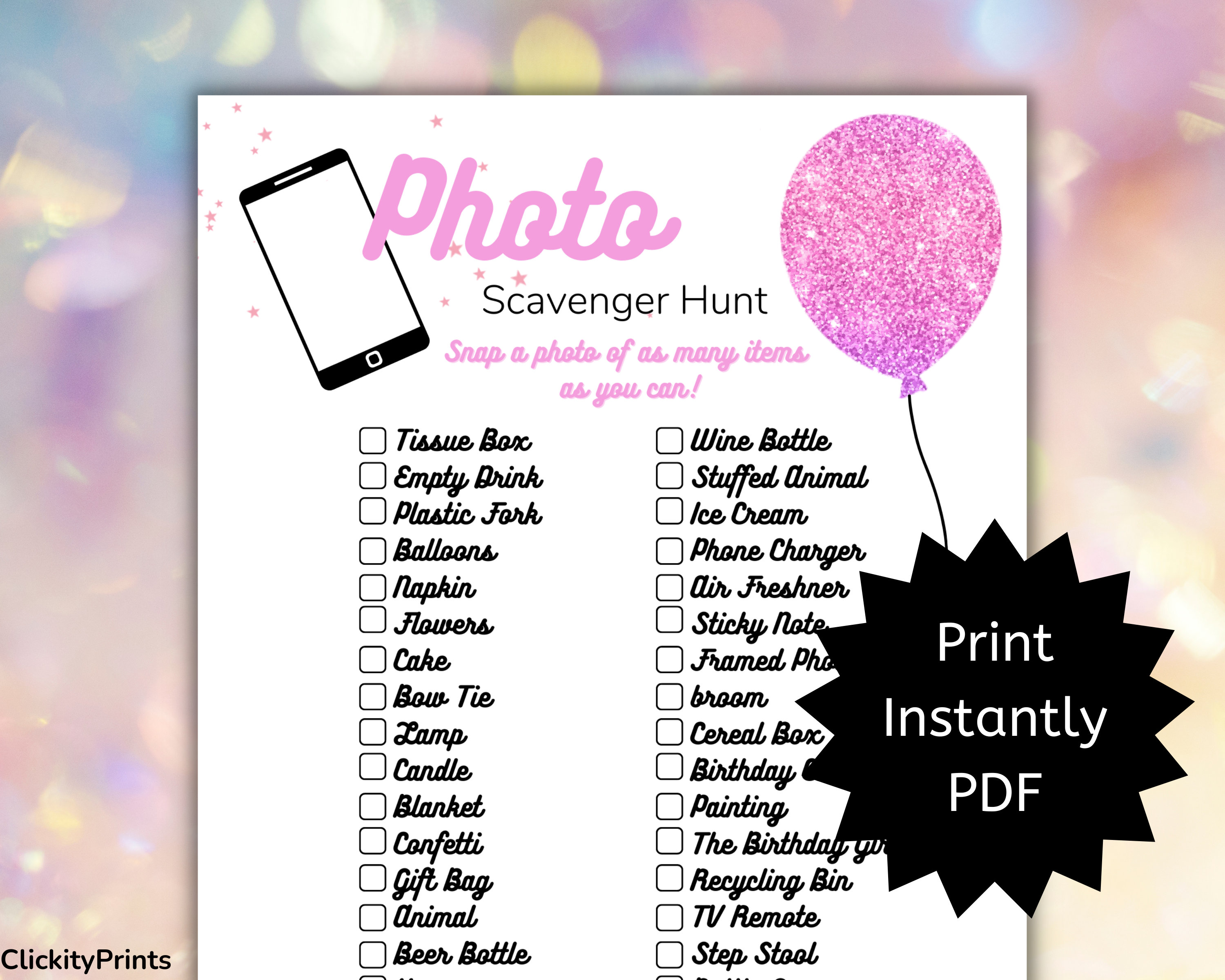 Birthday Scavenger Hunt for Girls Ladies Teens, Birthday Party Games ...
