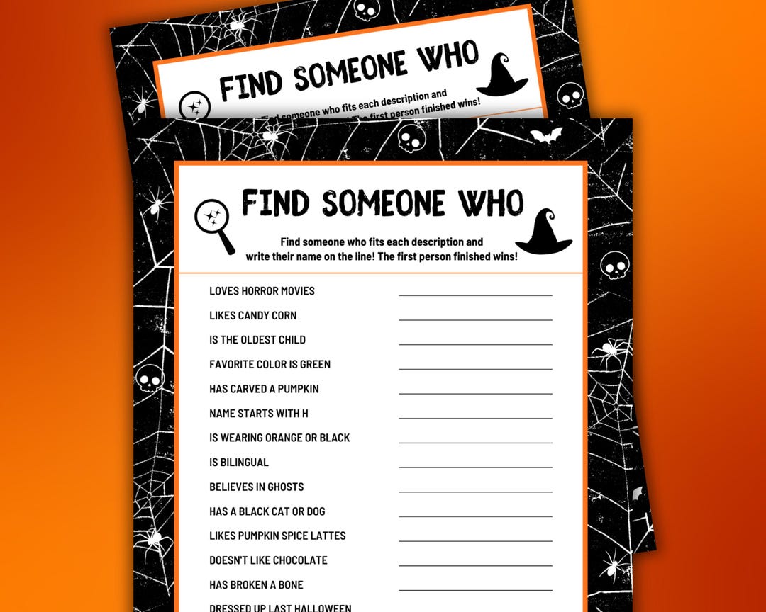 Find Someone Who Printable Halloween Party Game Instant Download ...