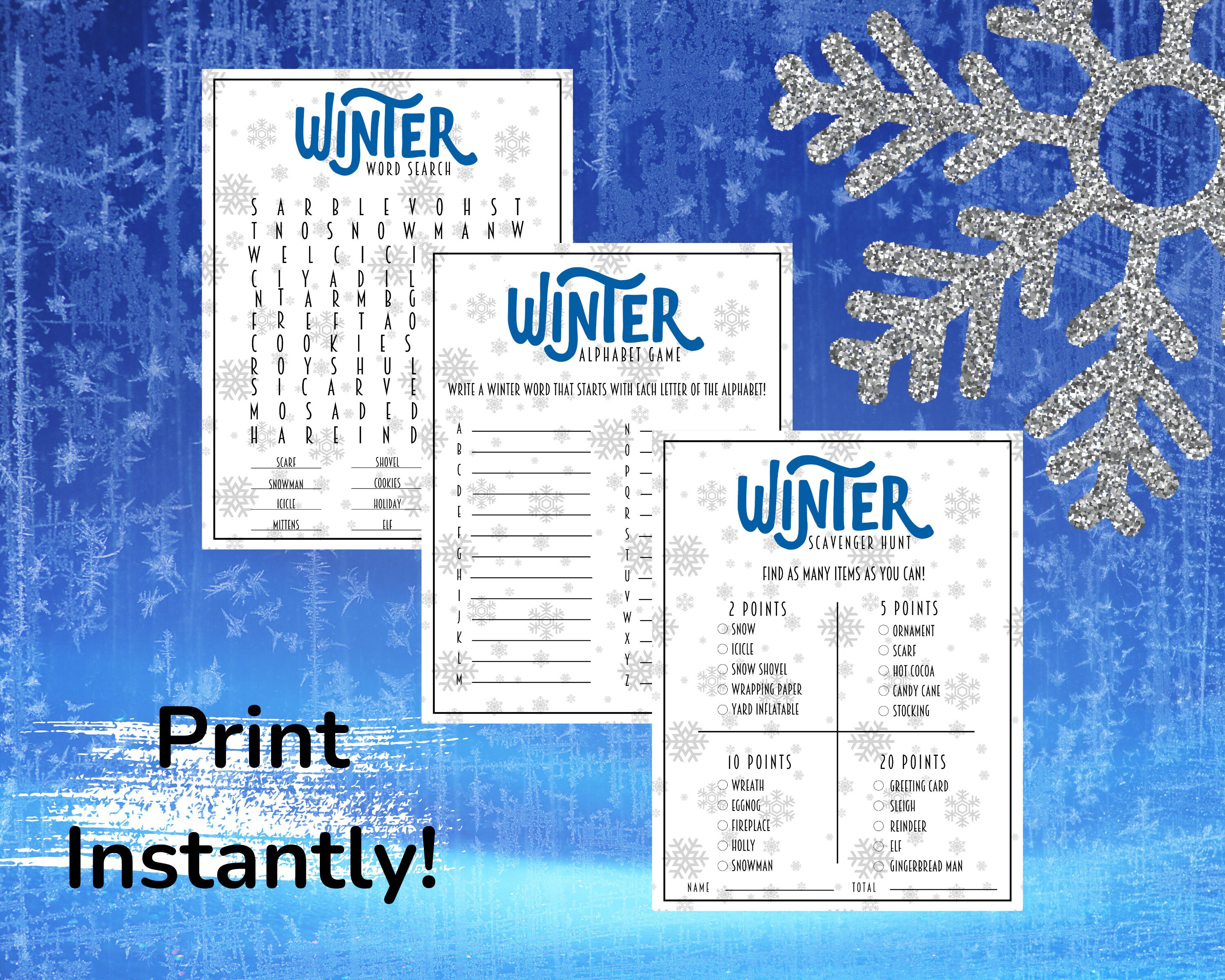 Printable Winter Games for Kids and Adults, Winter Family Activity ...