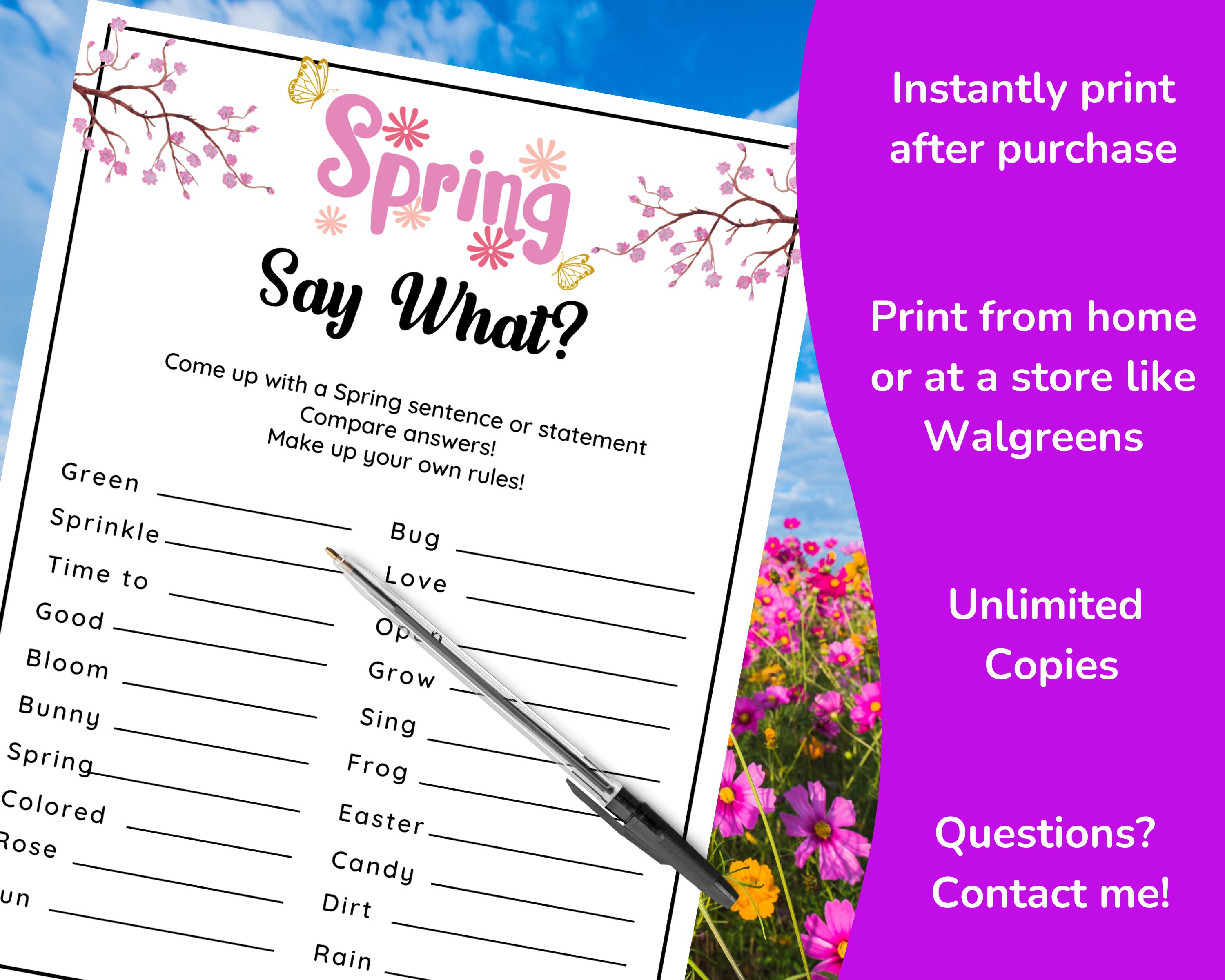 Printable Spring Game for Kids & Adults, Classroom Spring Activity for ...