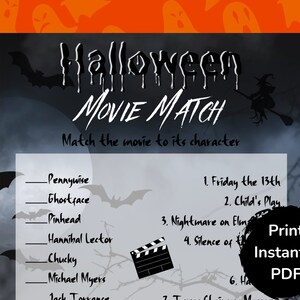 Halloween Movie Match, Movie Trivia, Halloween Movie Quiz, Printable ...