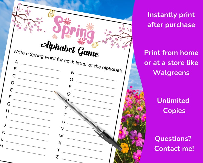 Printable Spring ABC Alphabet Game for Kids & Adults, Classroom Spring ...