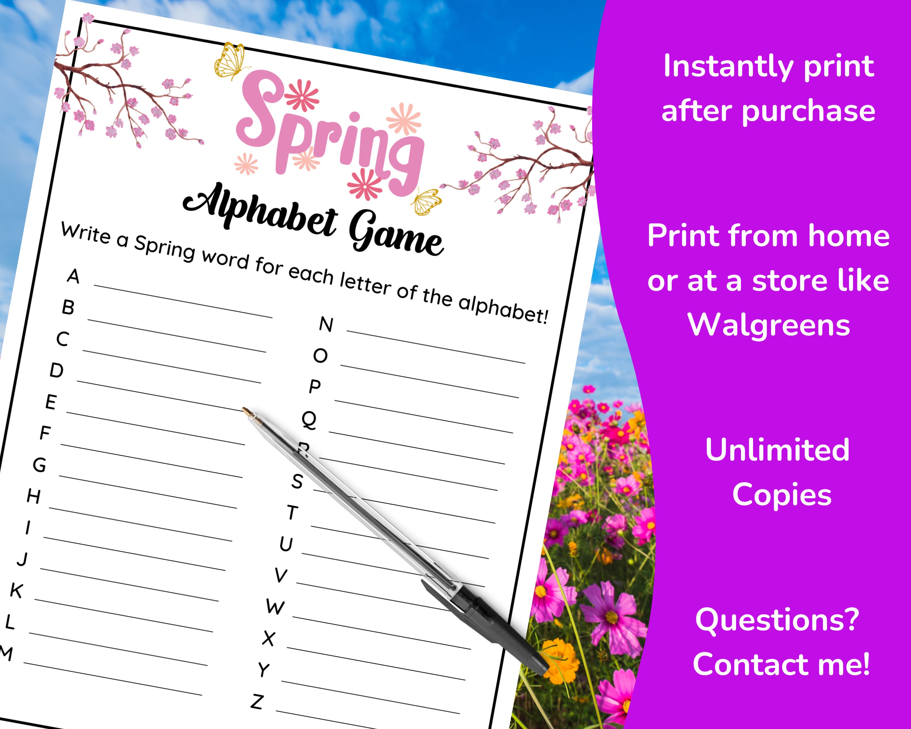 Printable Spring ABC Alphabet Game for Kids & Adults, Classroom Spring ...