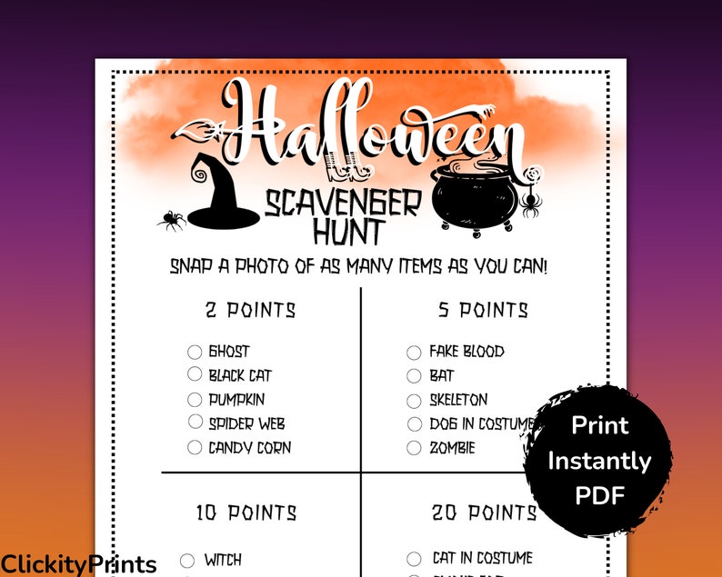 Halloween Scavenger Hunt-printable Halloween Games-halloween Party ...