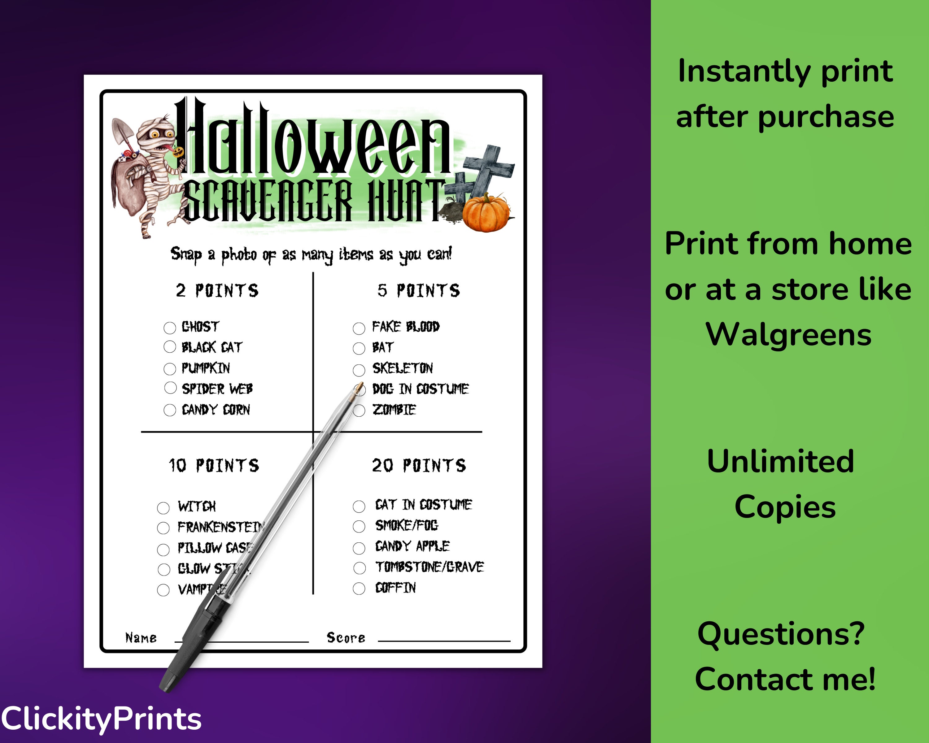 Halloween Scavenger Hunt-printable Halloween Games-halloween Party ...