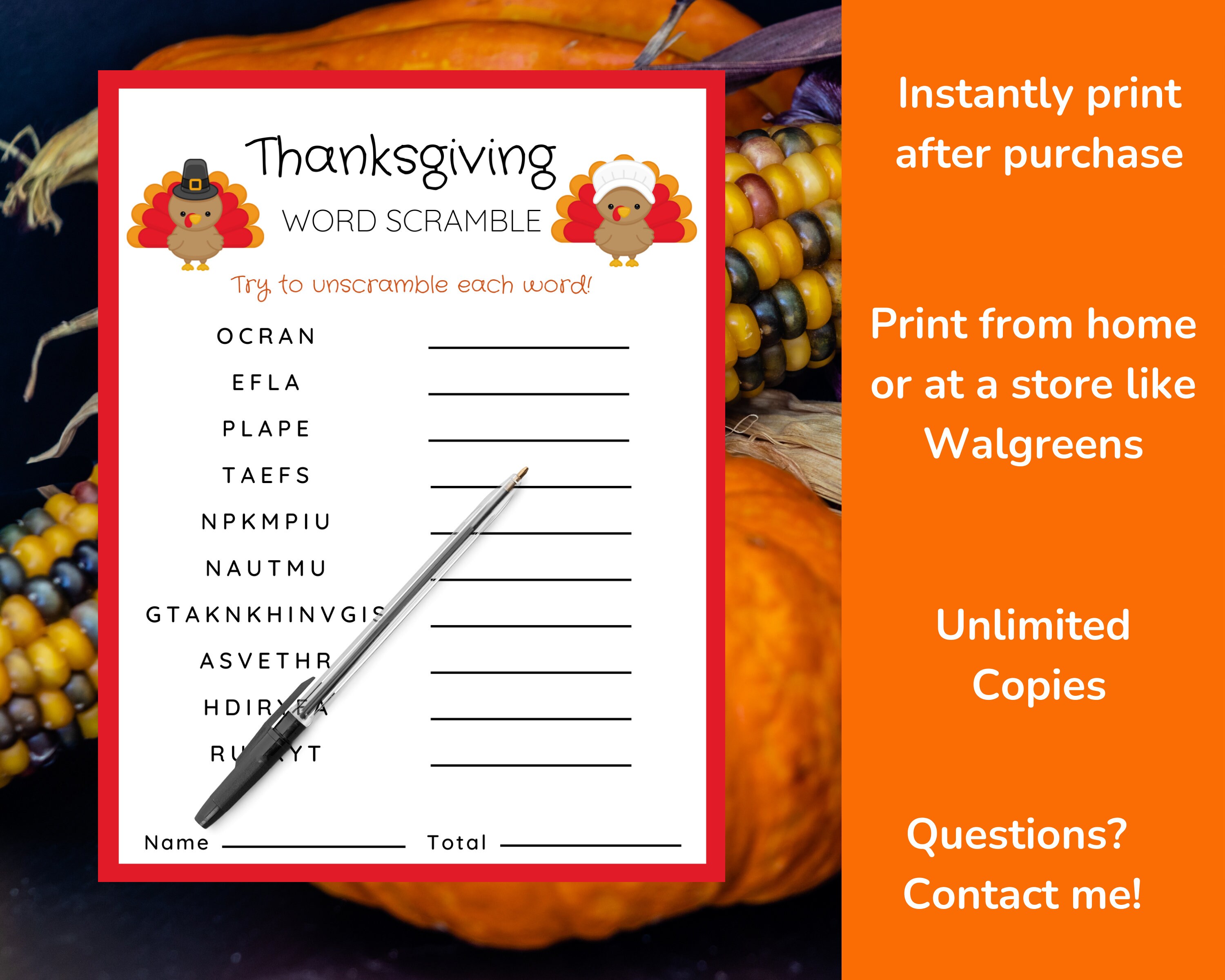 Thanksgiving Word Scramble, Turkey Day Ideas, Thanksgiving Games for ...