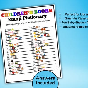 Children's Books Emoji Pictionary Game, Printable Kids Book Guessing ...
