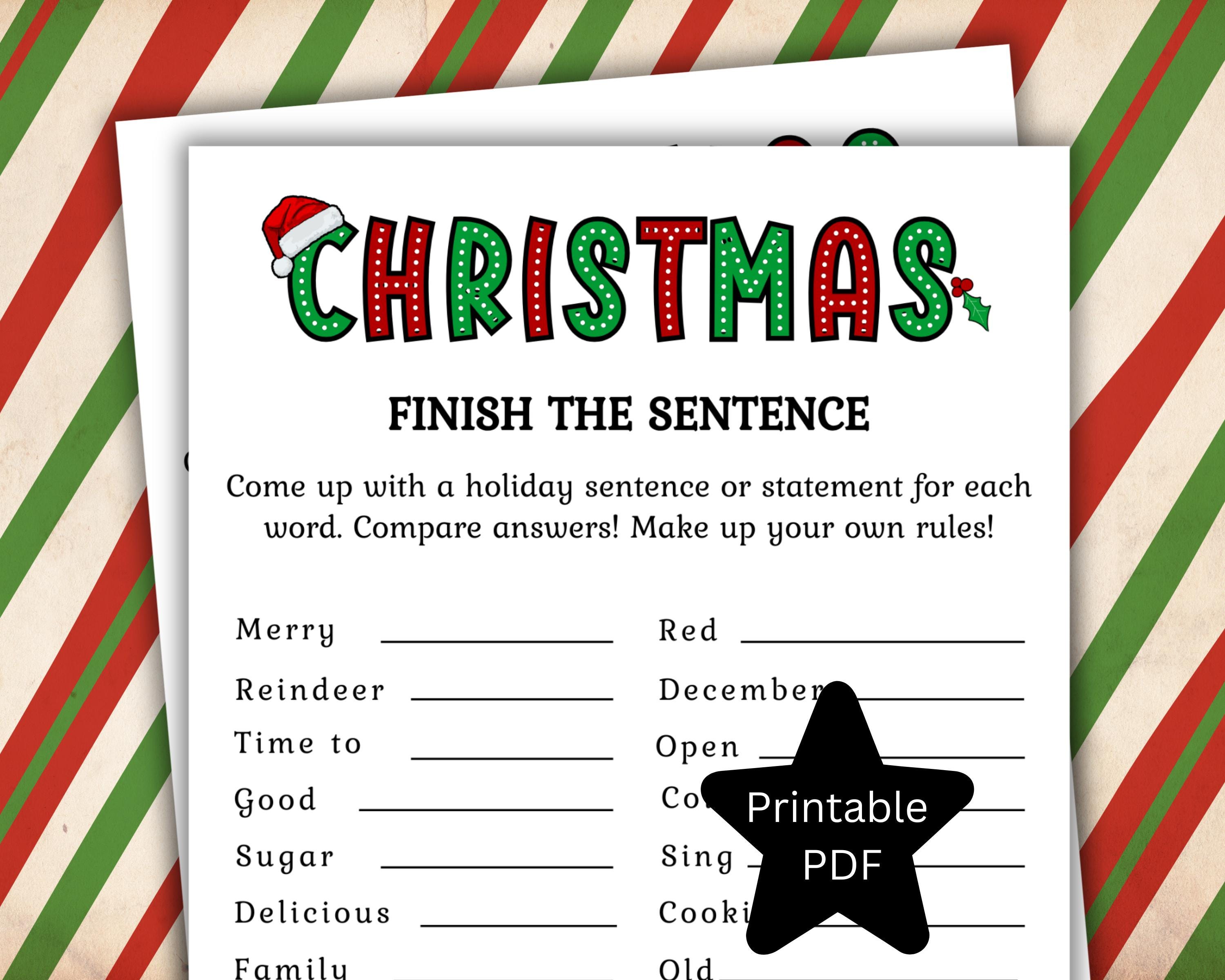 Finish the Sentence Christmas Activity for School or Office, Printable ...
