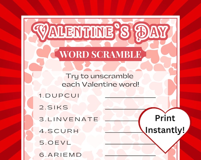 Printable Valentine's Day Game, Valentines Word Scramble Game ...