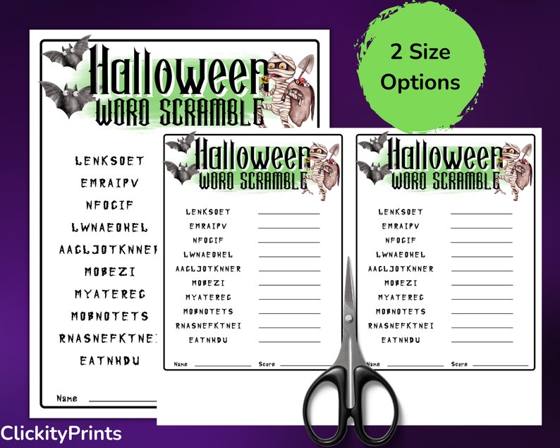 Halloween Party Game, Printable Game, Family Game, Kids Activity, Word ...