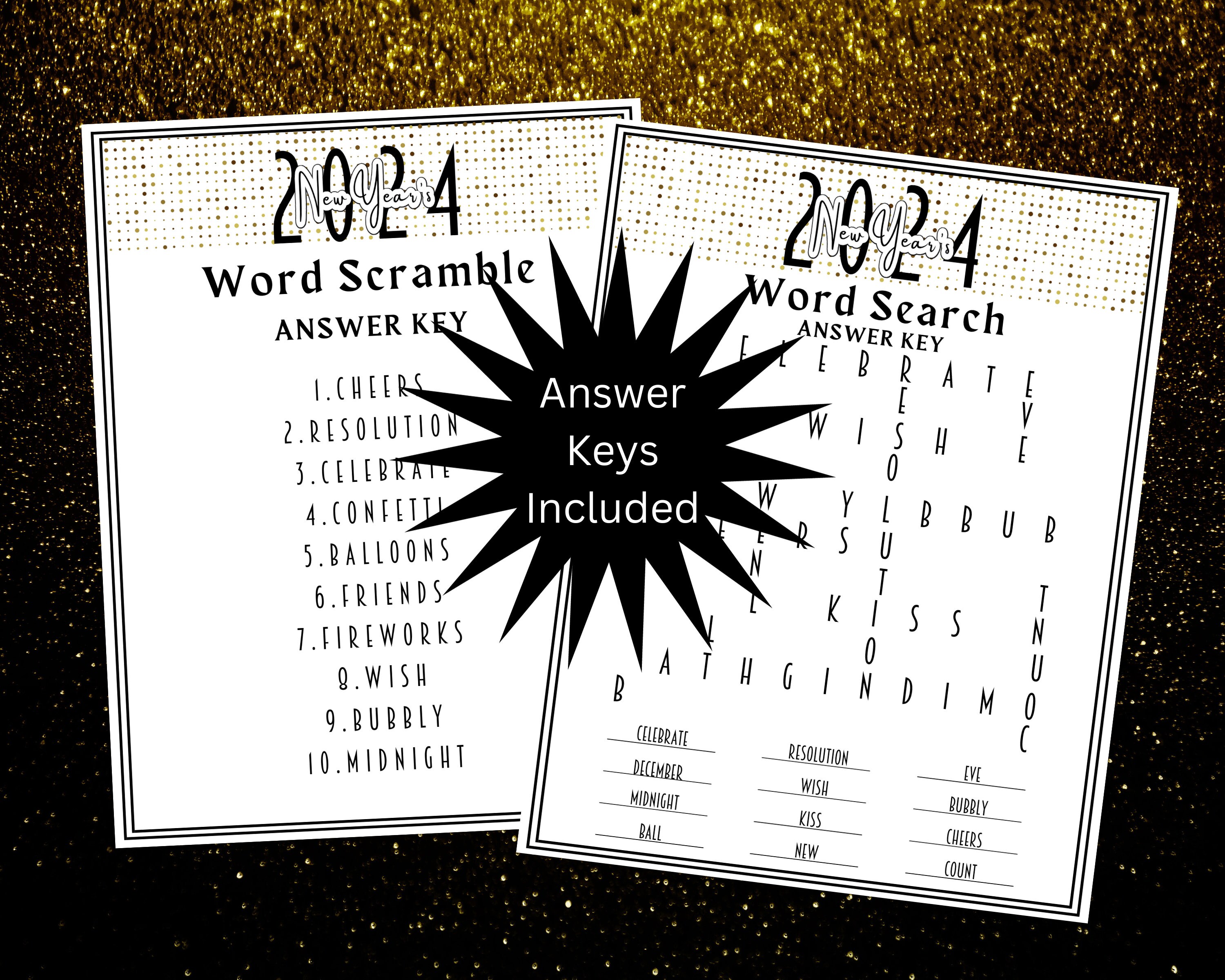 Printable New Years Eve 2024 Game Bundle for Kids and Adults, New Years ...