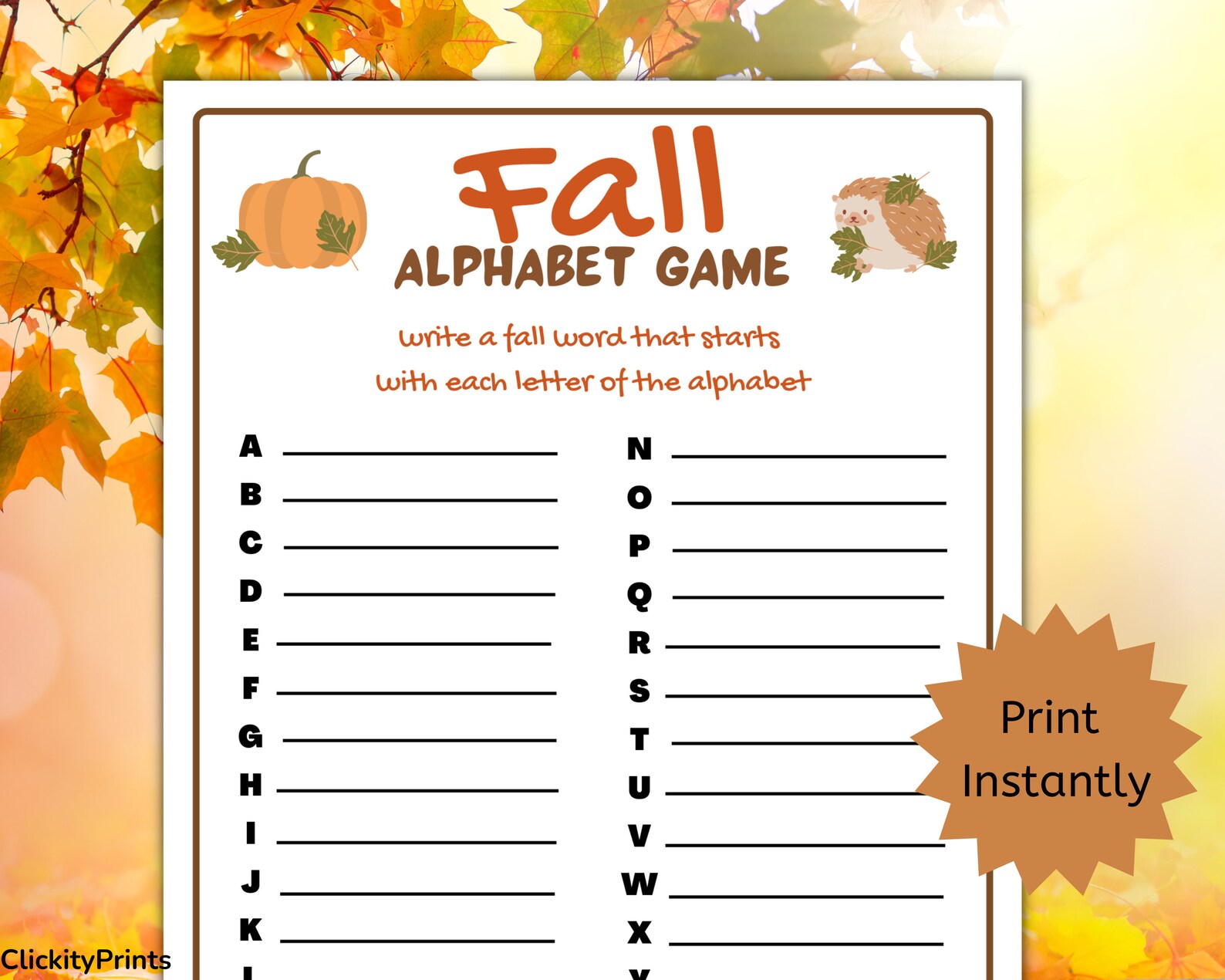 Fall Alphabet Game-autumn Alphabet Game-family Fall Activity-fall ...