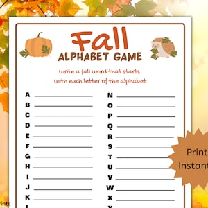 Fall Alphabet Game-autumn Alphabet Game-family Fall Activity-fall ...