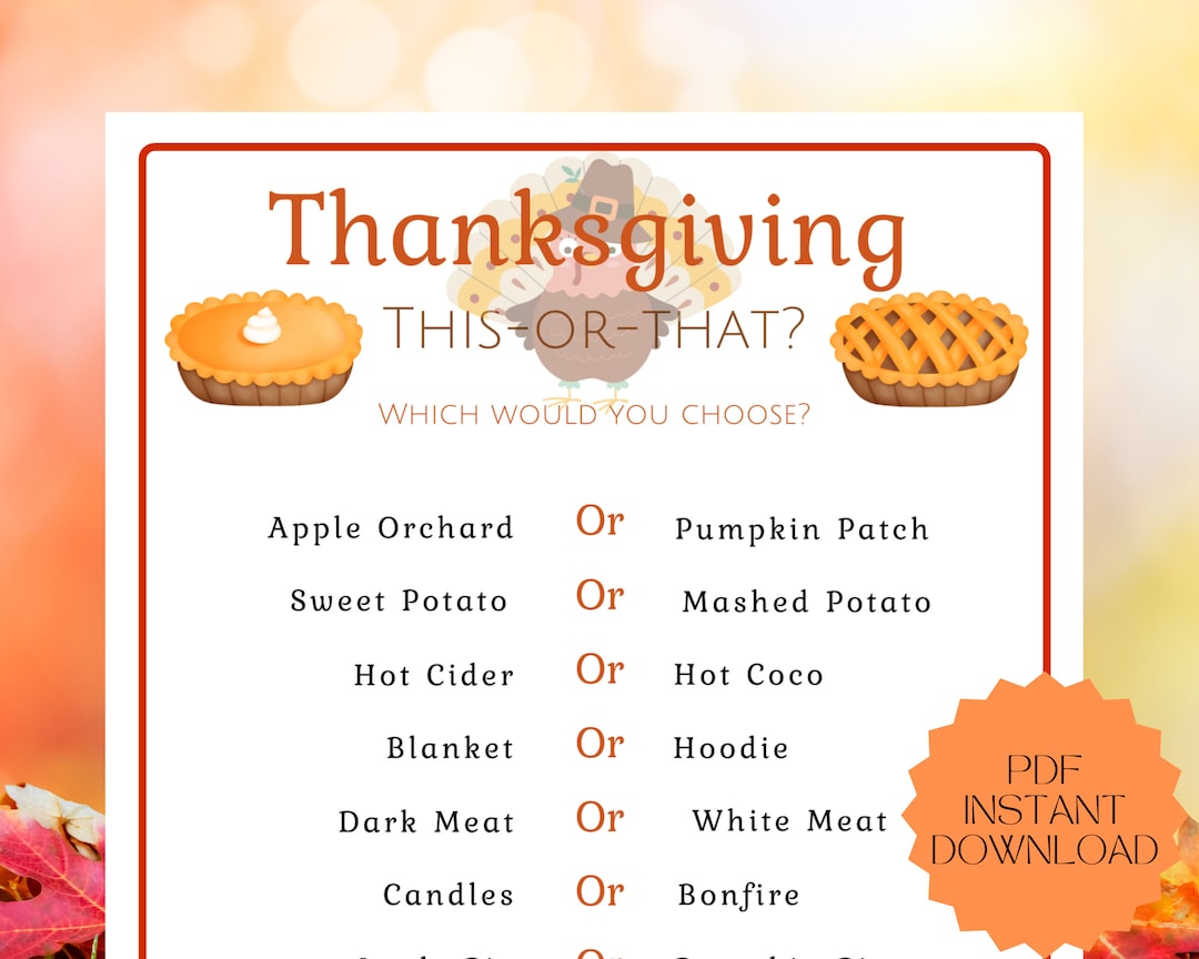 Thanksgiving This or That Game, Turkey Day Ideas, Family Activity ...