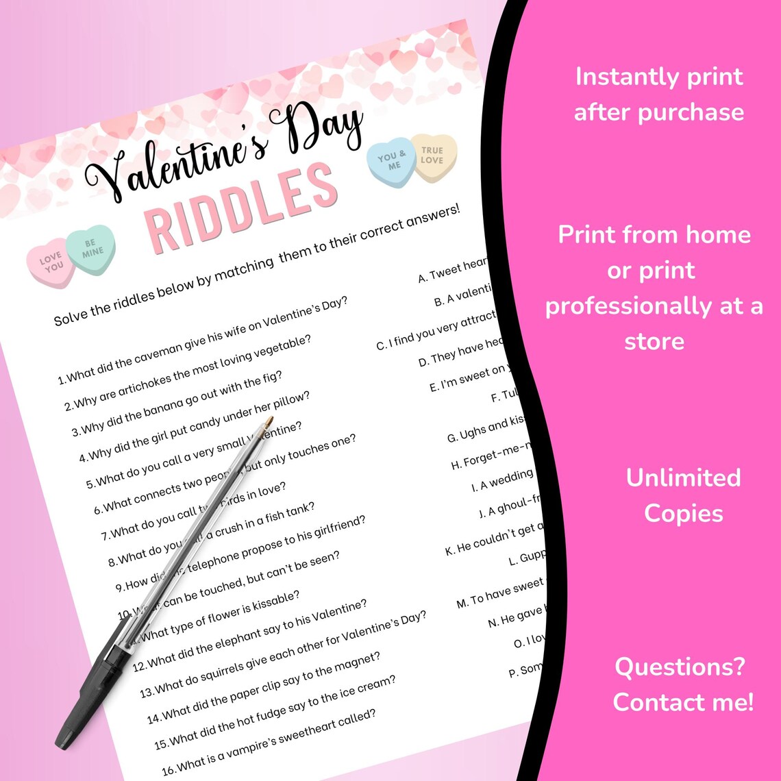 Riddles for Valentine's Day Instant Download, Printable Valentine ...