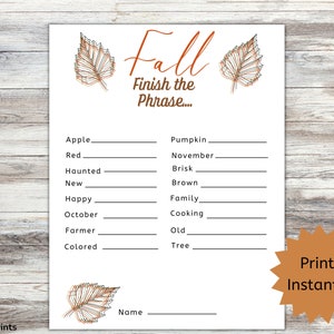 Fall Finish the Phrase-autumn Finish the Phrase-fall Family Game-autumn ...