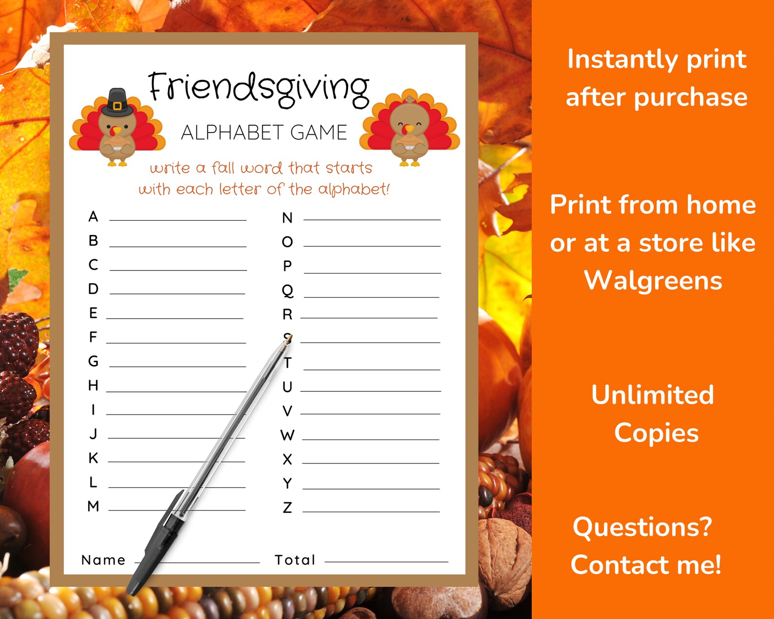 Friendsgiving Games-thanksgiving Games-alphabet Game-a-z Game-fall ...