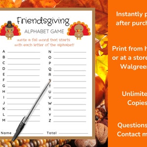 Friendsgiving Games-thanksgiving Games-alphabet Game-a-z Game-fall ...