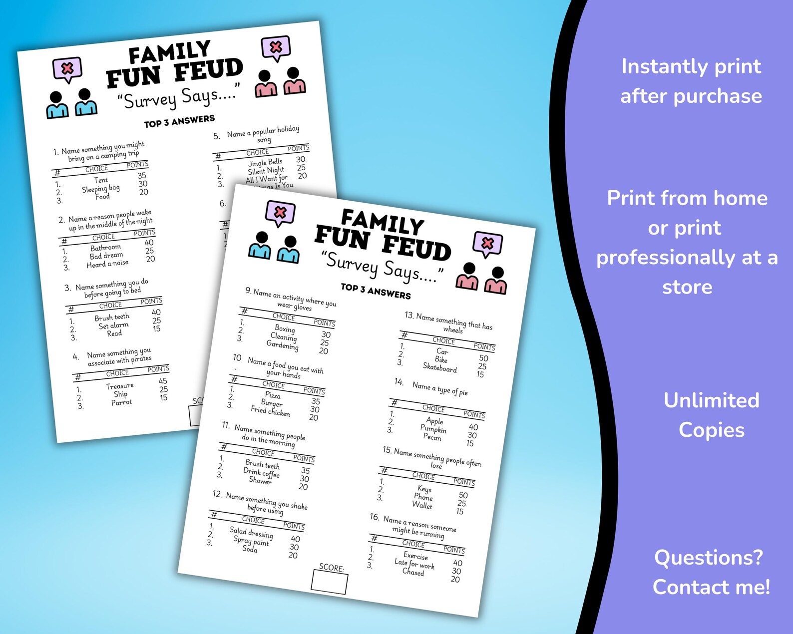 Family Fun Feud Game, Printable Family Night Game, Game Night Activity ...