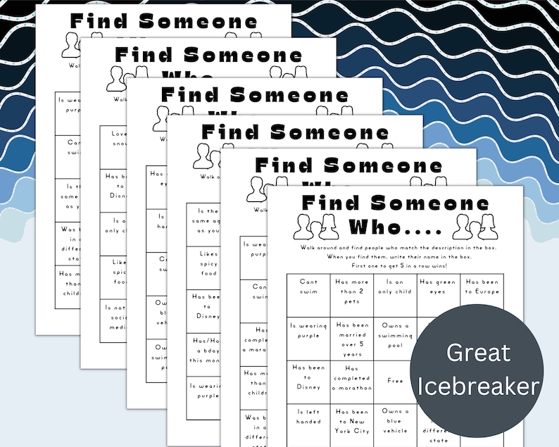 Find Someone Who Game, Party Starter Games, Icebreaker Games, Office ...