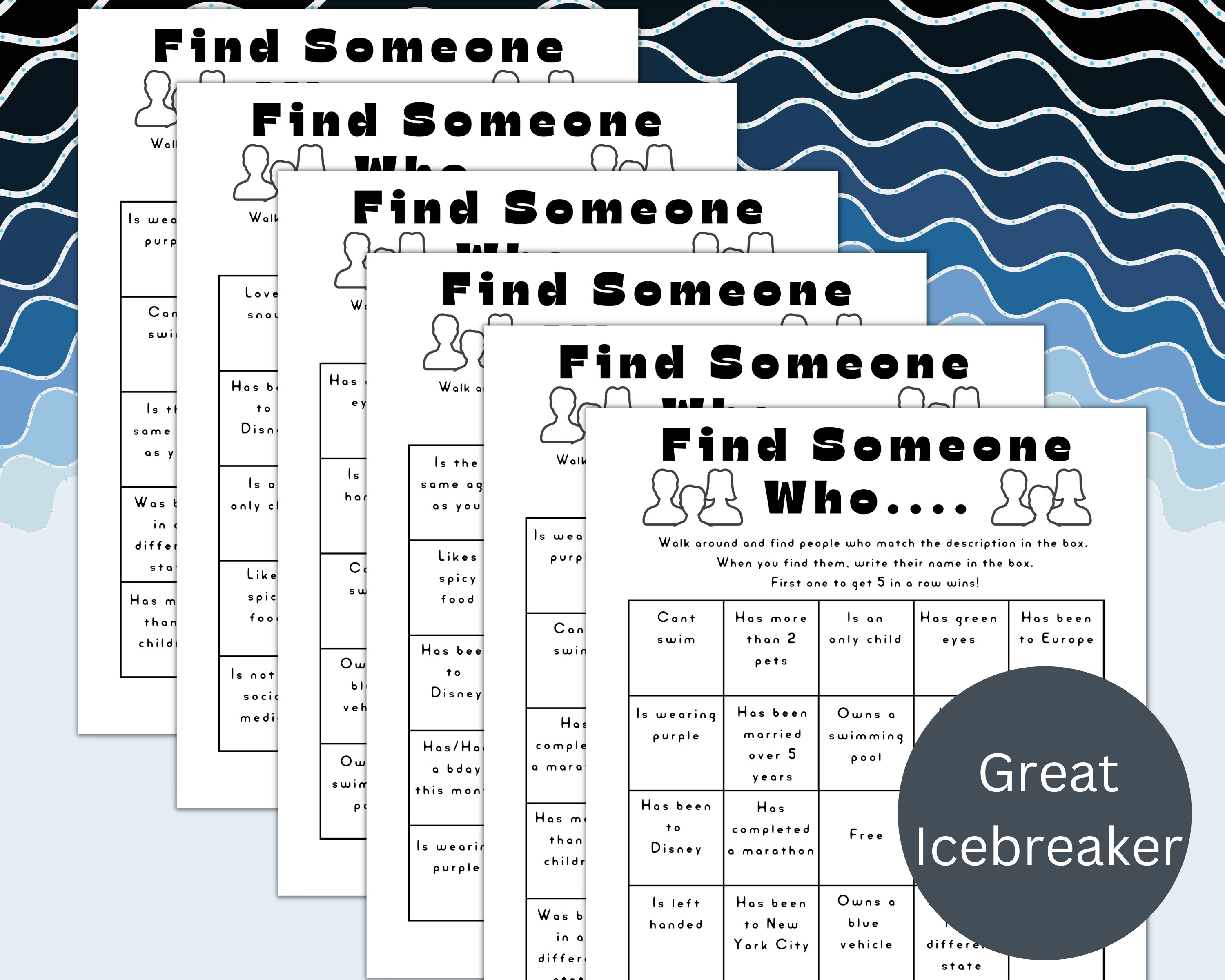 Find Someone Who Game, Party Starter Games, Icebreaker Games, Office ...