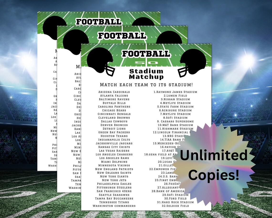 Football Bowl Stadium Matchup Quiz, Game Day Activities, Football Party ...