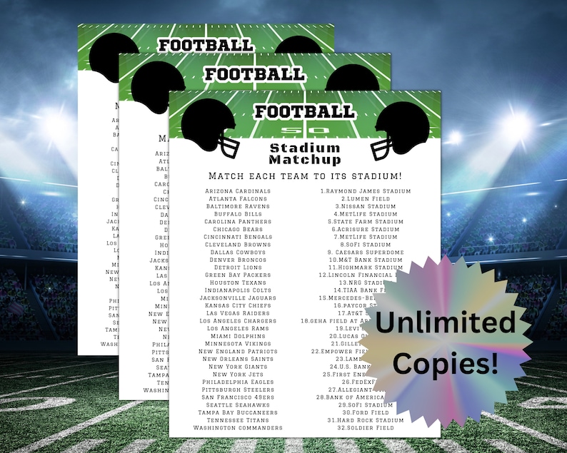 Football Bowl Stadium Matchup Quiz, Game Day Activities, Football Party ...