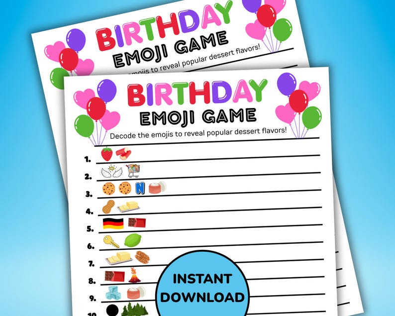 Birthday Emoji Game, Printable Instant Download Birthday Game for Kids ...