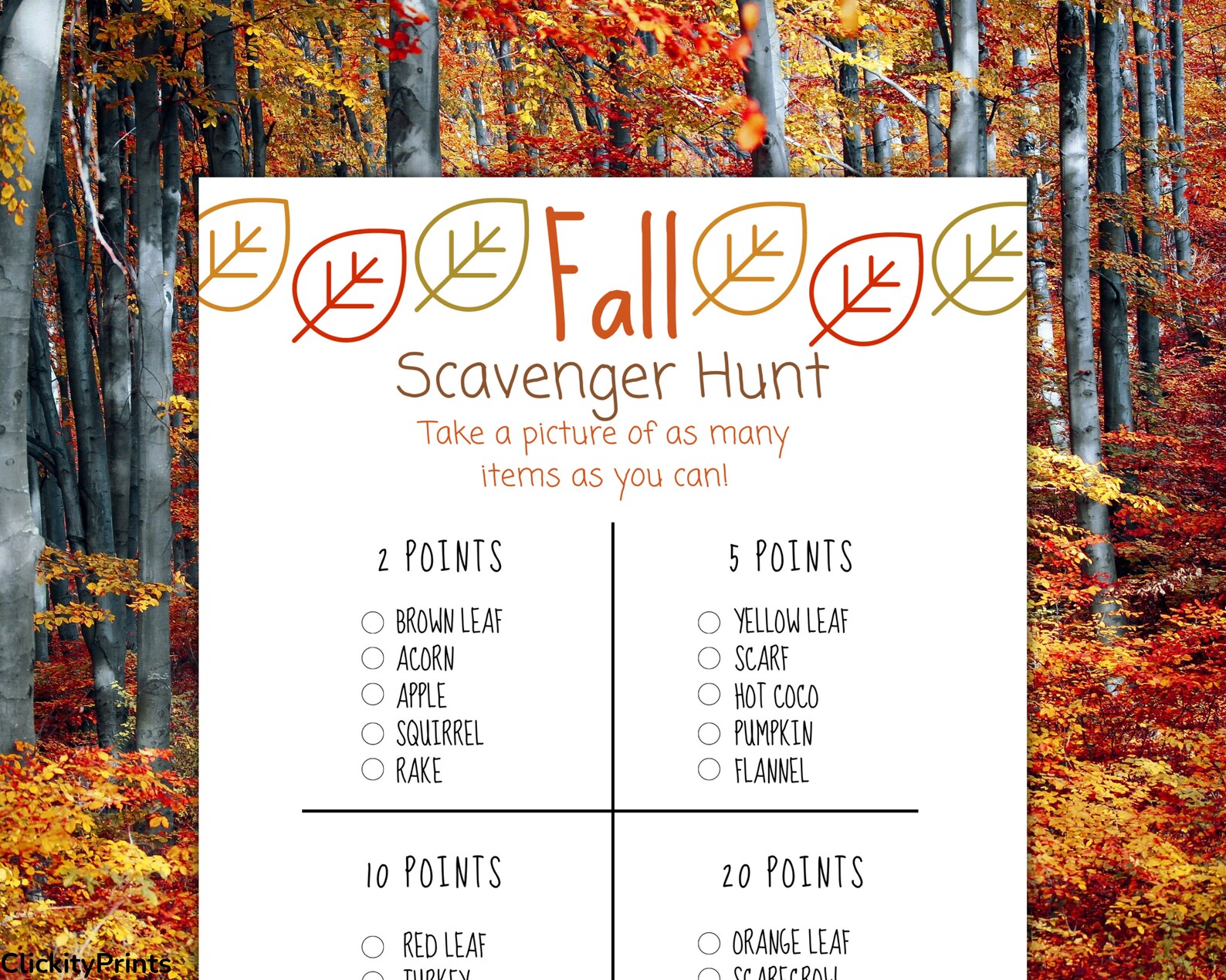 Fall Scavenger Hunt Classroom Game for Kids and Adults, Fall Family ...