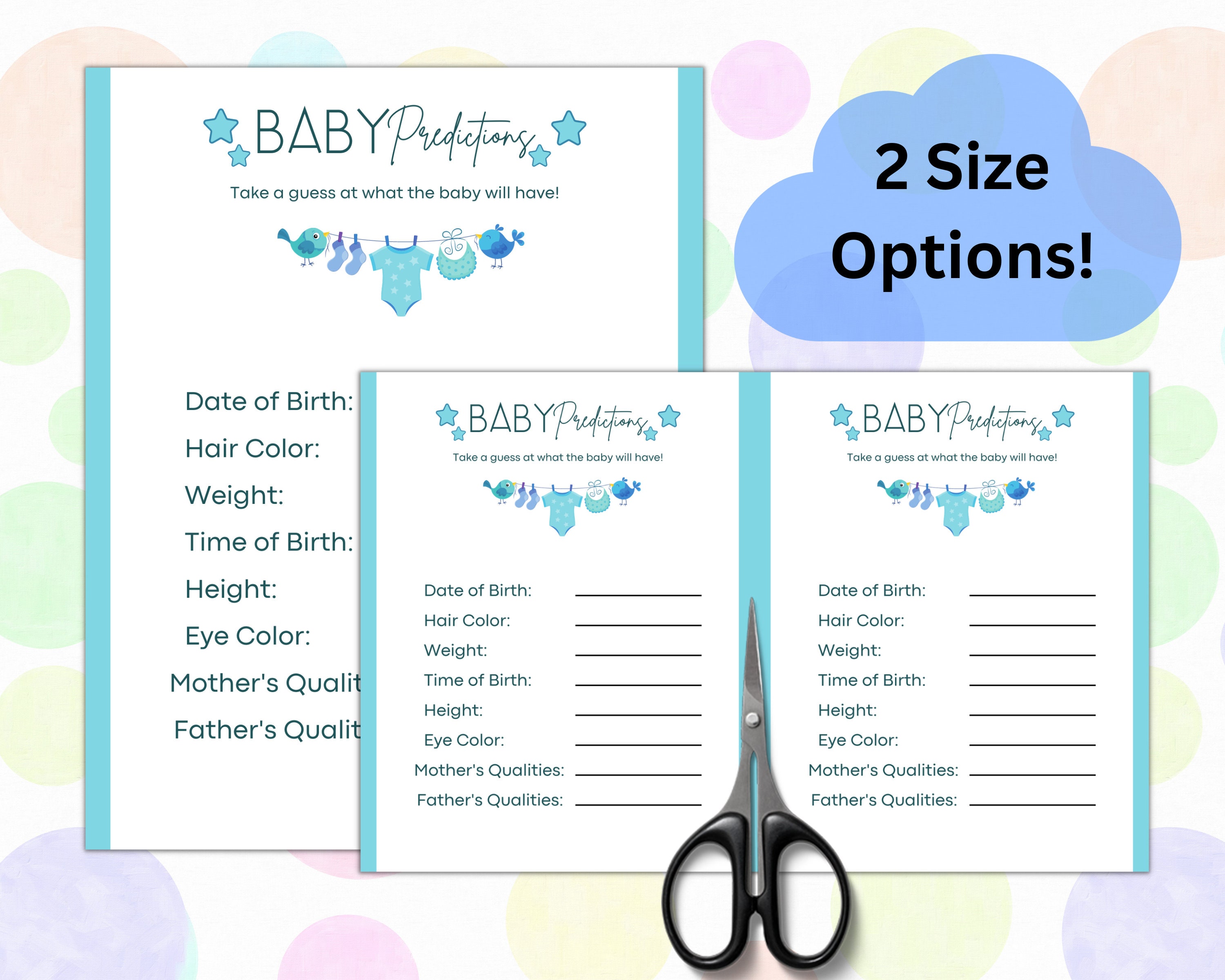 Boy Baby Shower Printable Baby Predictions Game, Blue Baby Shower Games ...