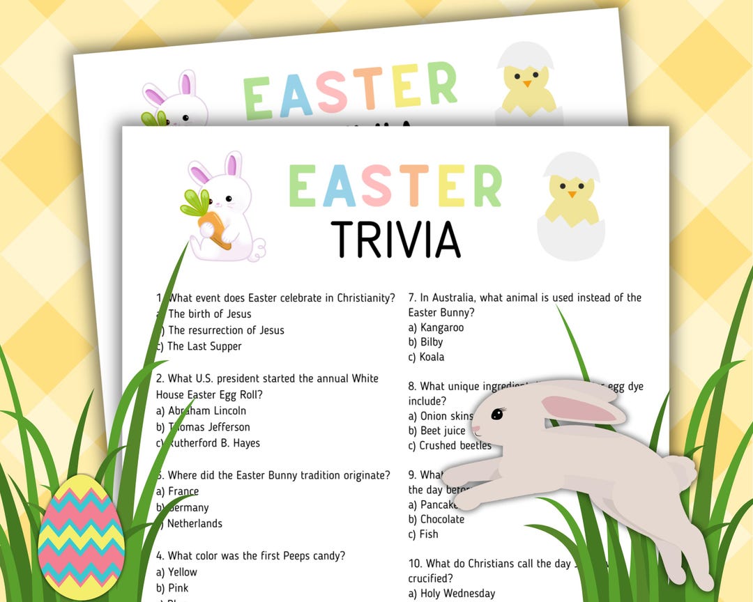 Easter Trivia Quiz Printable Activity for Kids and Adults, Easter Party ...