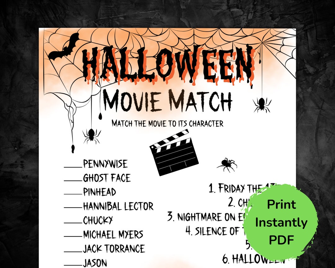 Halloween Movie Match Game-halloween Scary Movie Trivia-villain Match ...