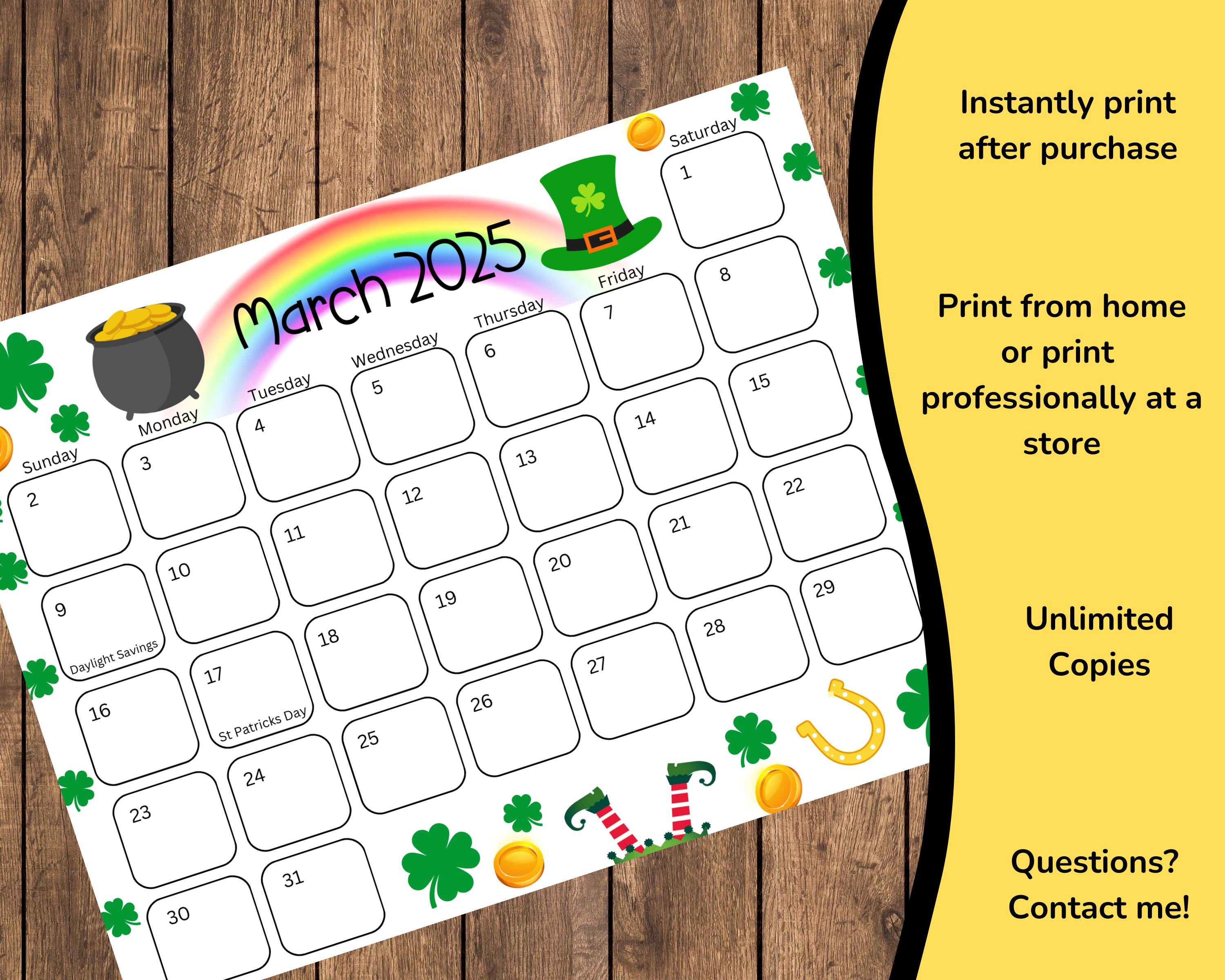 2025 Printable Calendar for Kids, Homeschool Calendar, Classroom ...