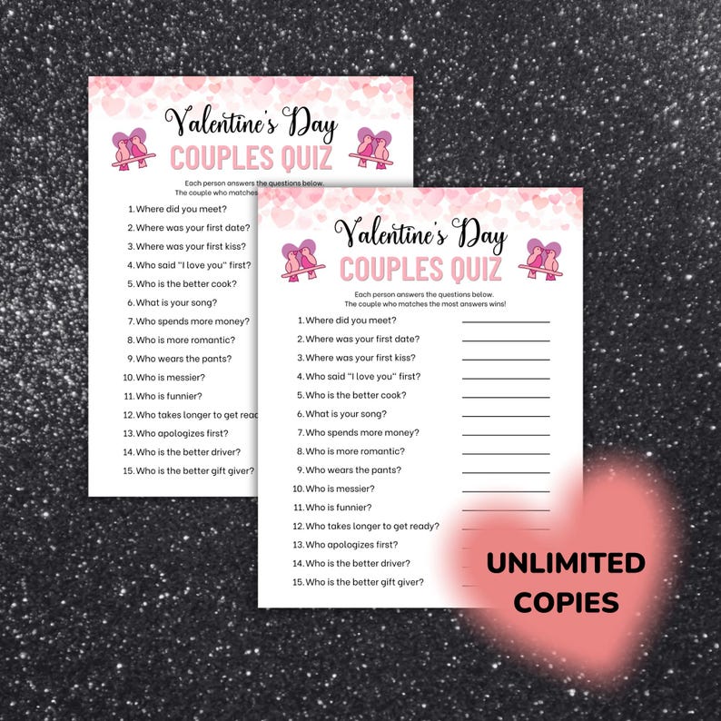 Couple's Quiz Game Instant Download, Printable Test for Valentine's Day ...