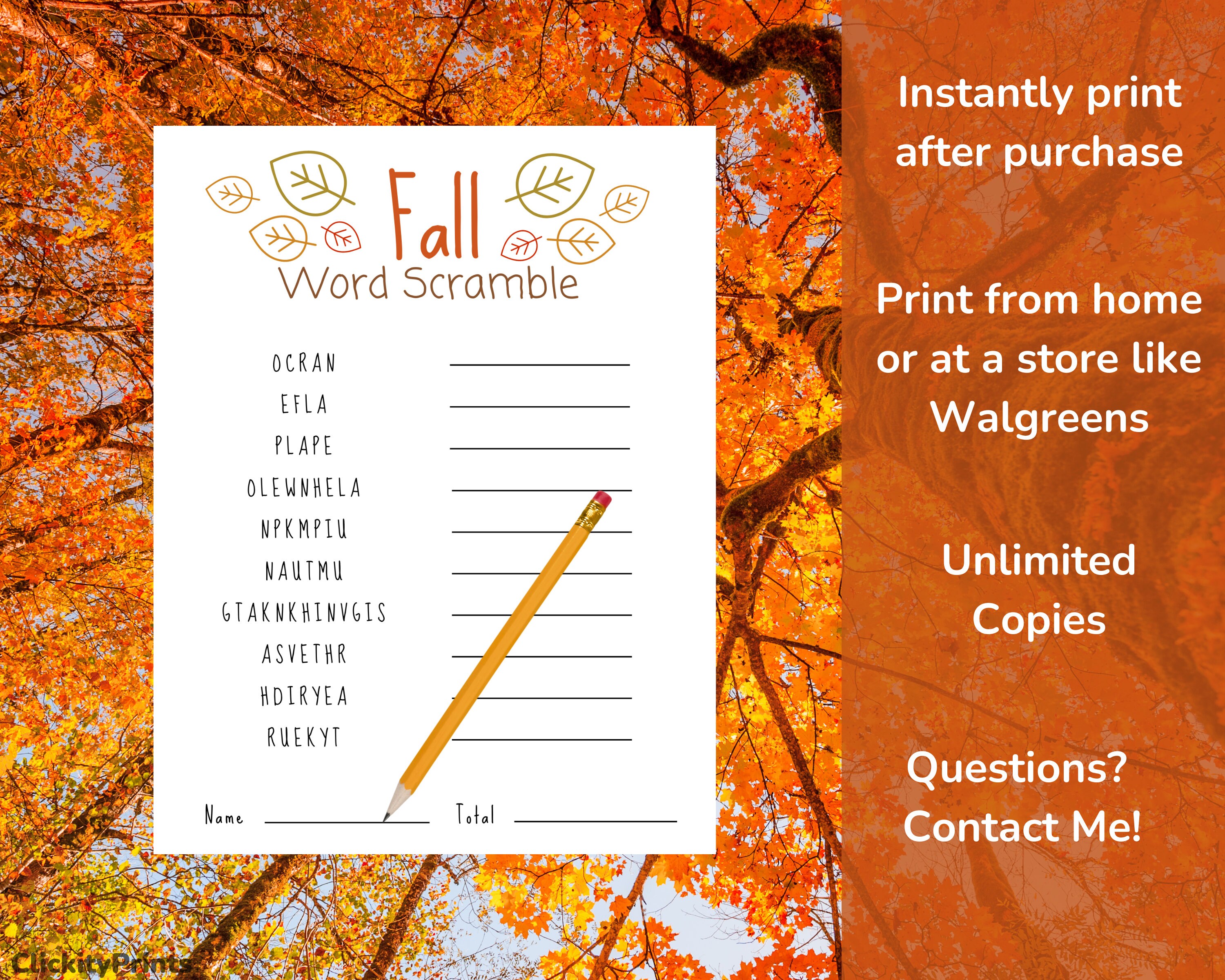 Fall Word Scramble-autumn Word Scramble-festive Word Scramble-family ...