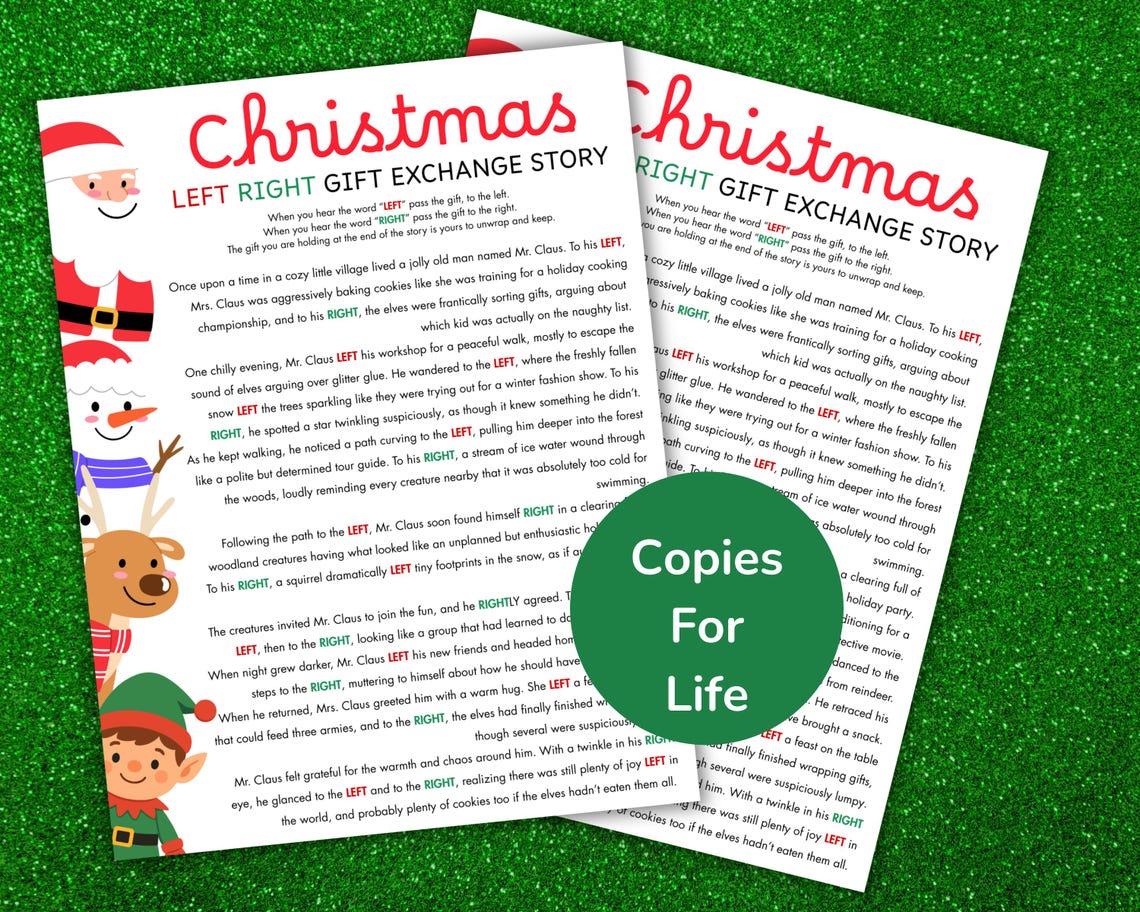 Christmas Gift Exchange Left Right Story Instant Download, Printable ...