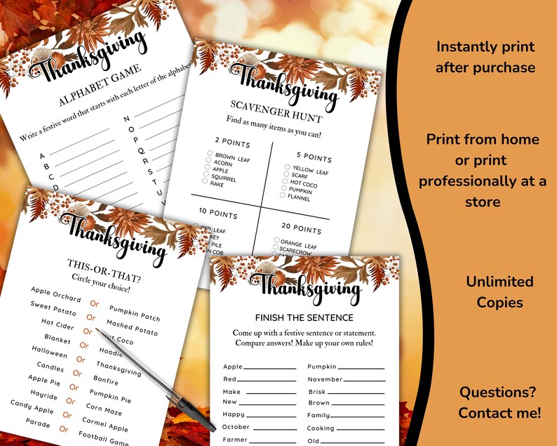 Thanksgiving Dinner Party Games, Printable Activities for Kids and ...