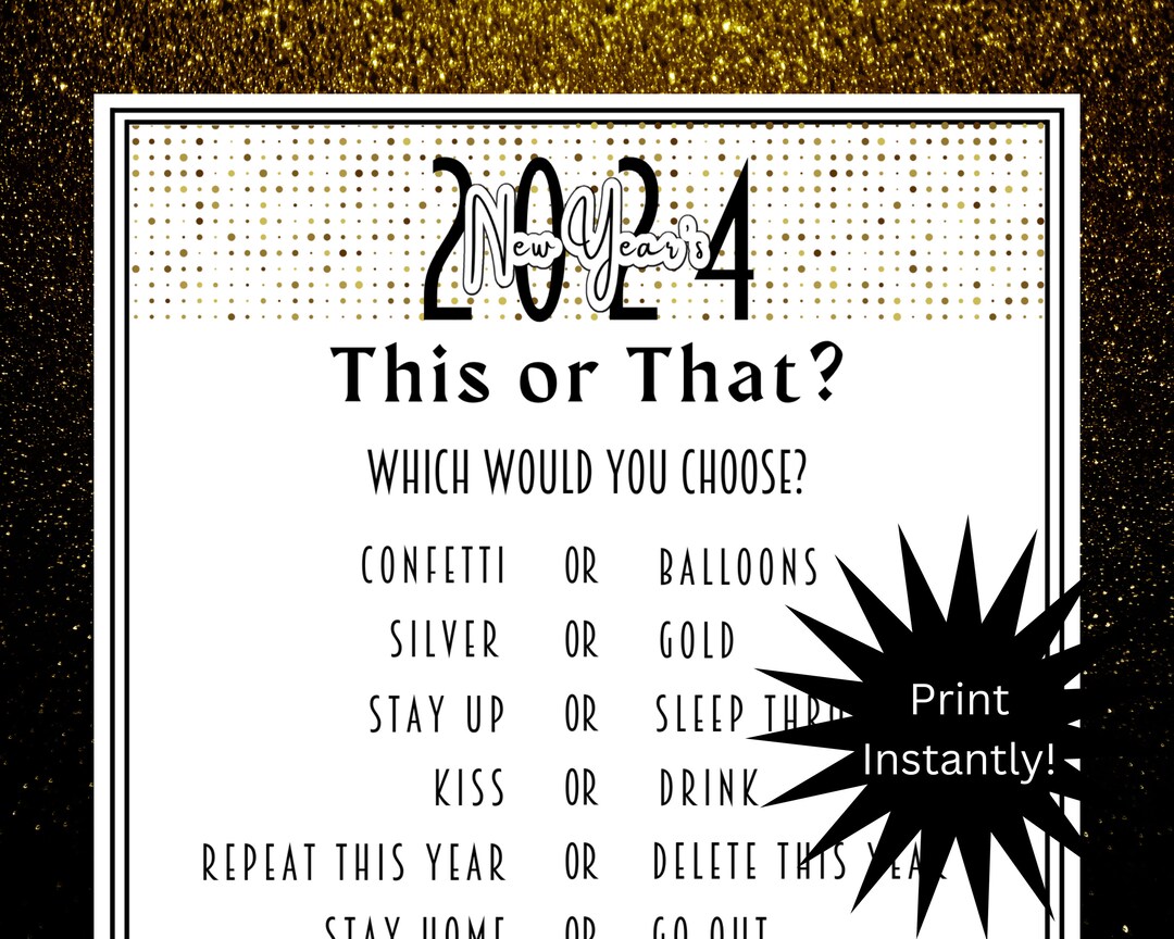 Printable New Years Eve 2024 This or That Game for Kids and Adults, New ...