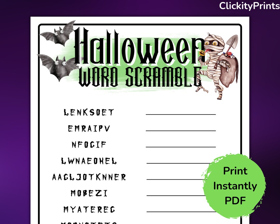 Halloween Party Game, Printable Game, Family Game, Kids Activity, Word ...