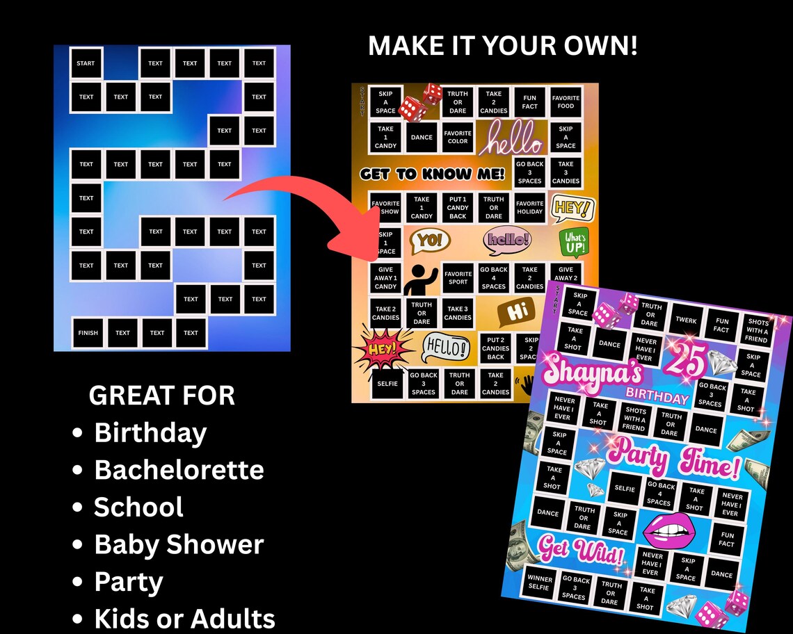 Editable Game Board Template, Blank Game Board, Custom Game Board ...