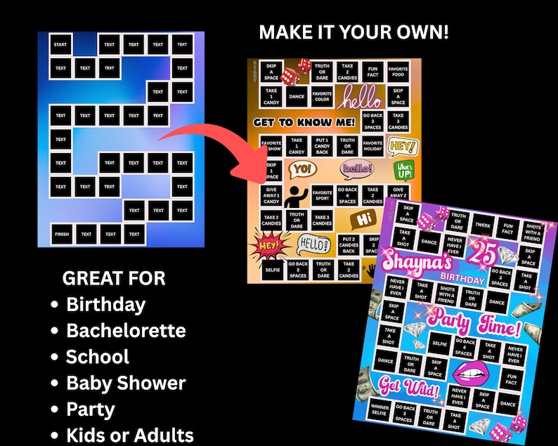 Editable Game Board Template, Blank Game Board, Custom Game Board ...