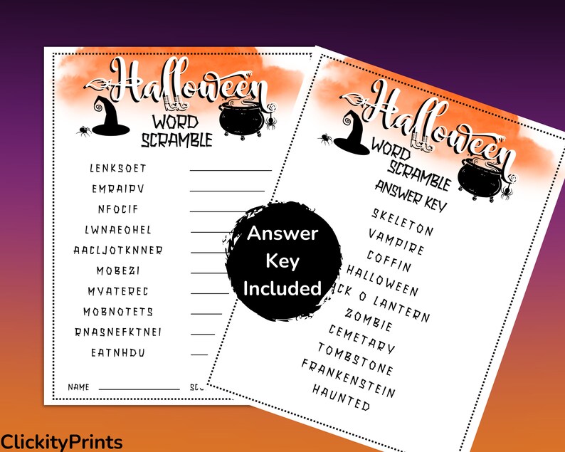 Halloween Word Scramble Game-printable Word Scramble-family Kids ...