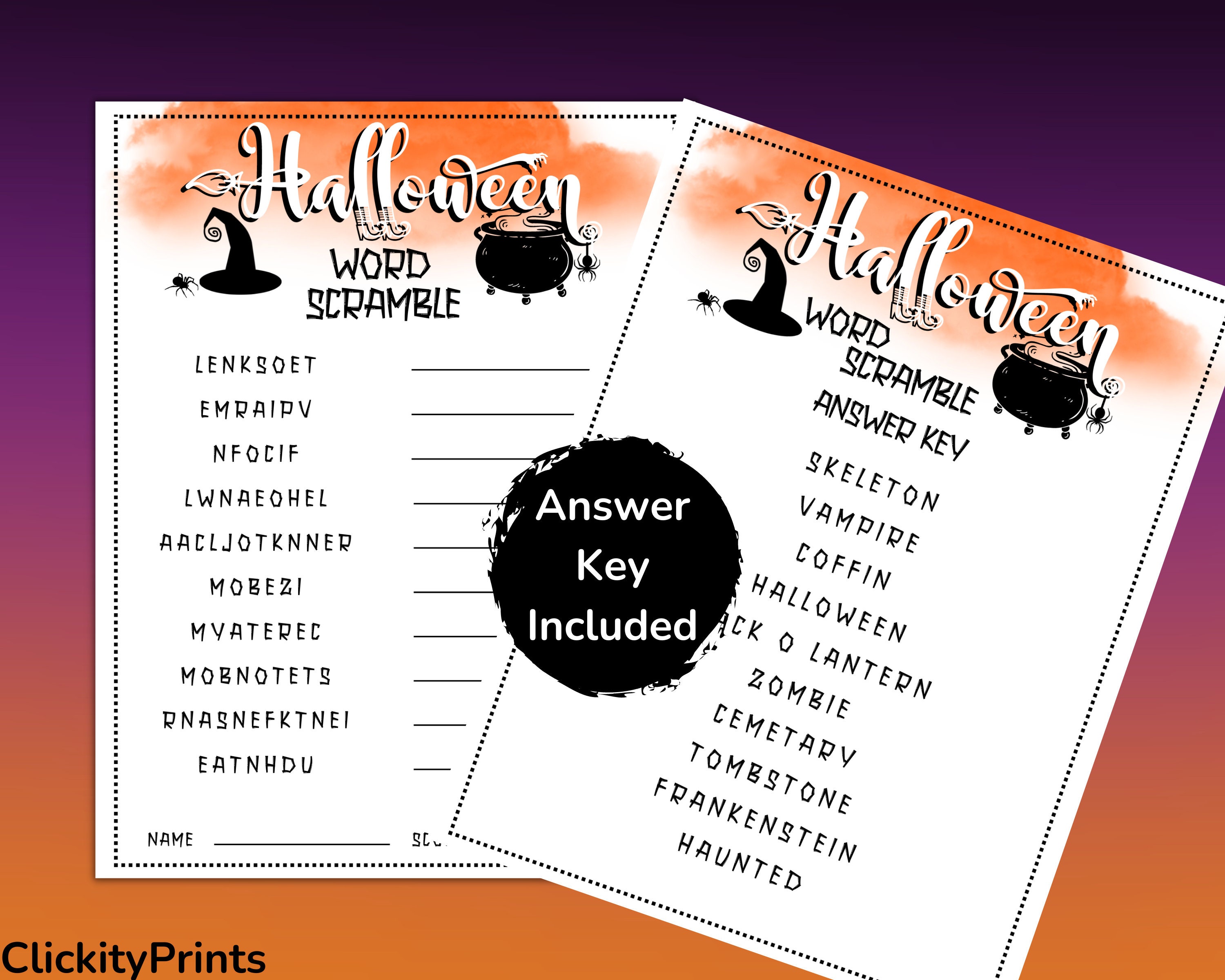 Halloween Word Scramble Game-printable Word Scramble-family Kids ...