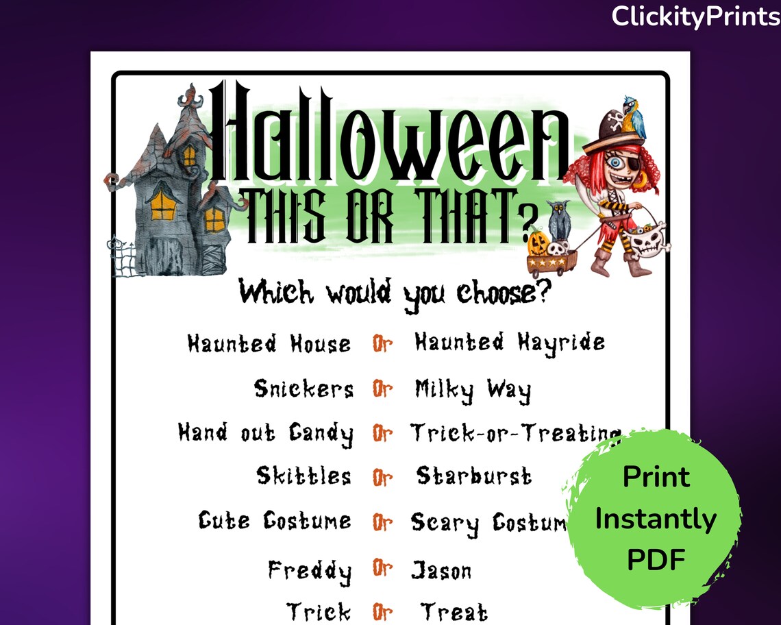 Halloween This or That Game, Printable Halloween Game, Halloween Party ...