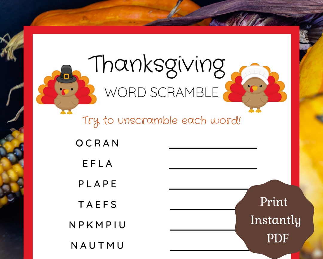 Thanksgiving Word Scramble, Turkey Day Ideas, Thanksgiving Games for ...