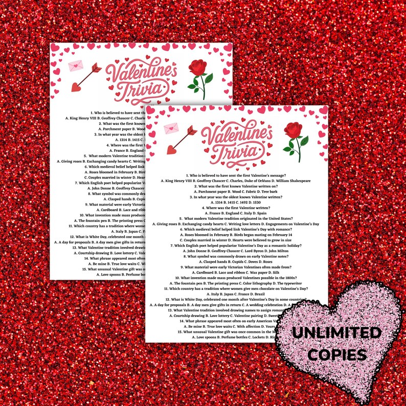 Valentine Trivia Game for Kids & Adults Instant Download, Printable ...